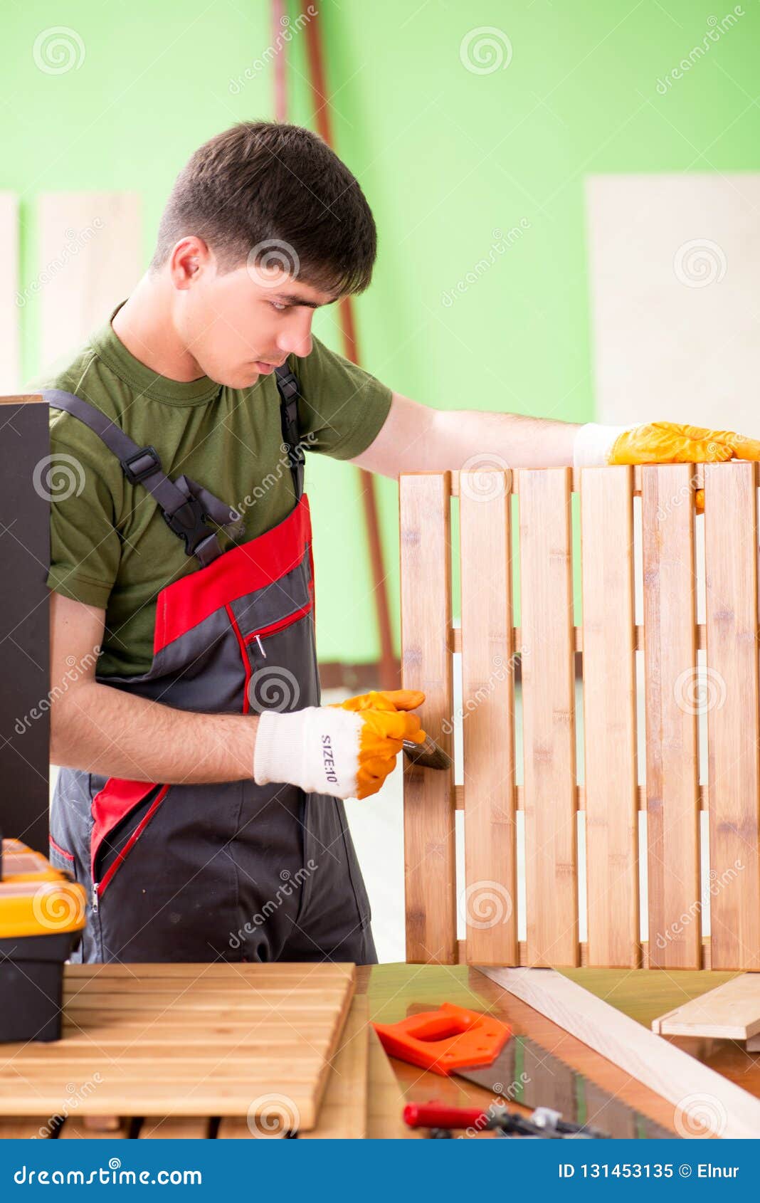 The Young Man Carpenter Working in Workshop Stock Image - Image of ...