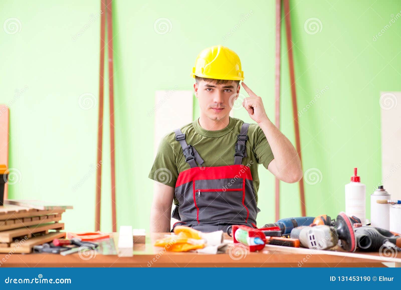 The Young Man Carpenter Working in Workshop Stock Photo - Image of ...