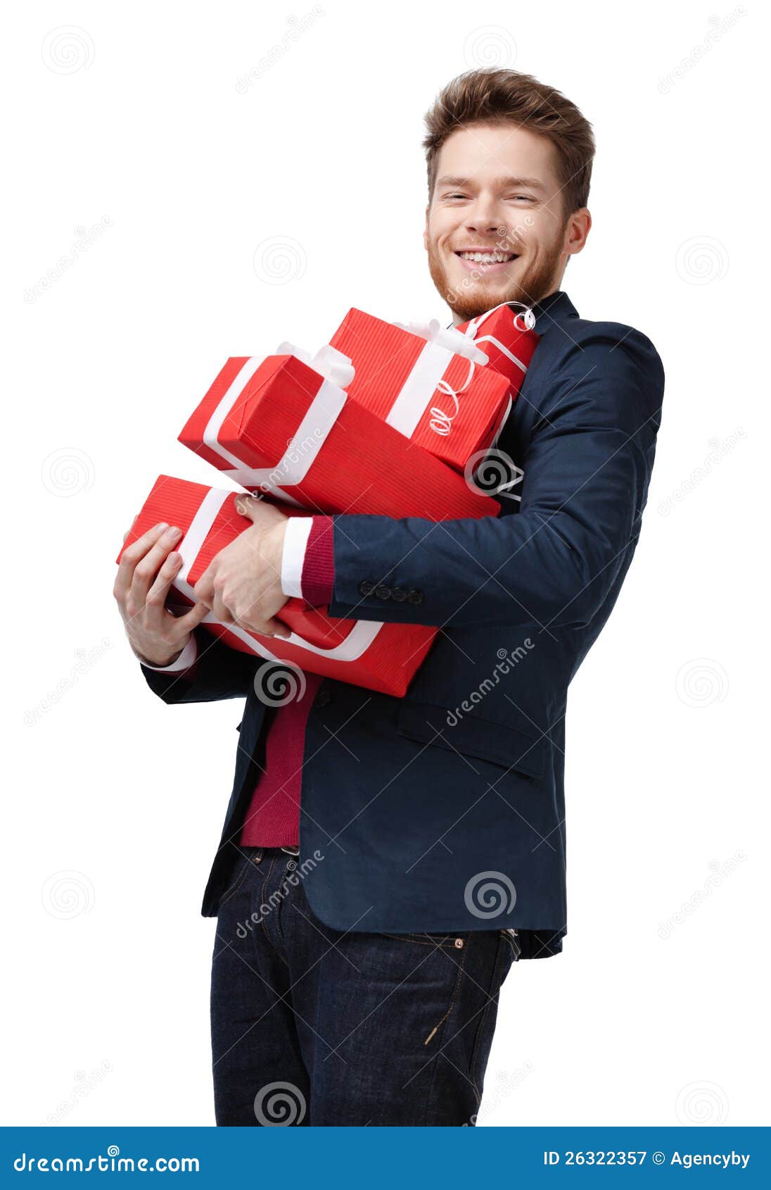 Young Man Carries a Lot of Presents Stock Image - Image of format ...