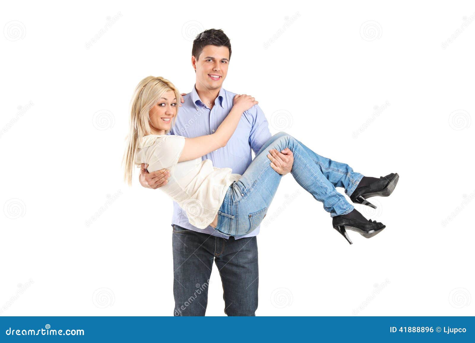 Young Man Carrying His Girlfriend Stock Photo - Image of girl, blond ...