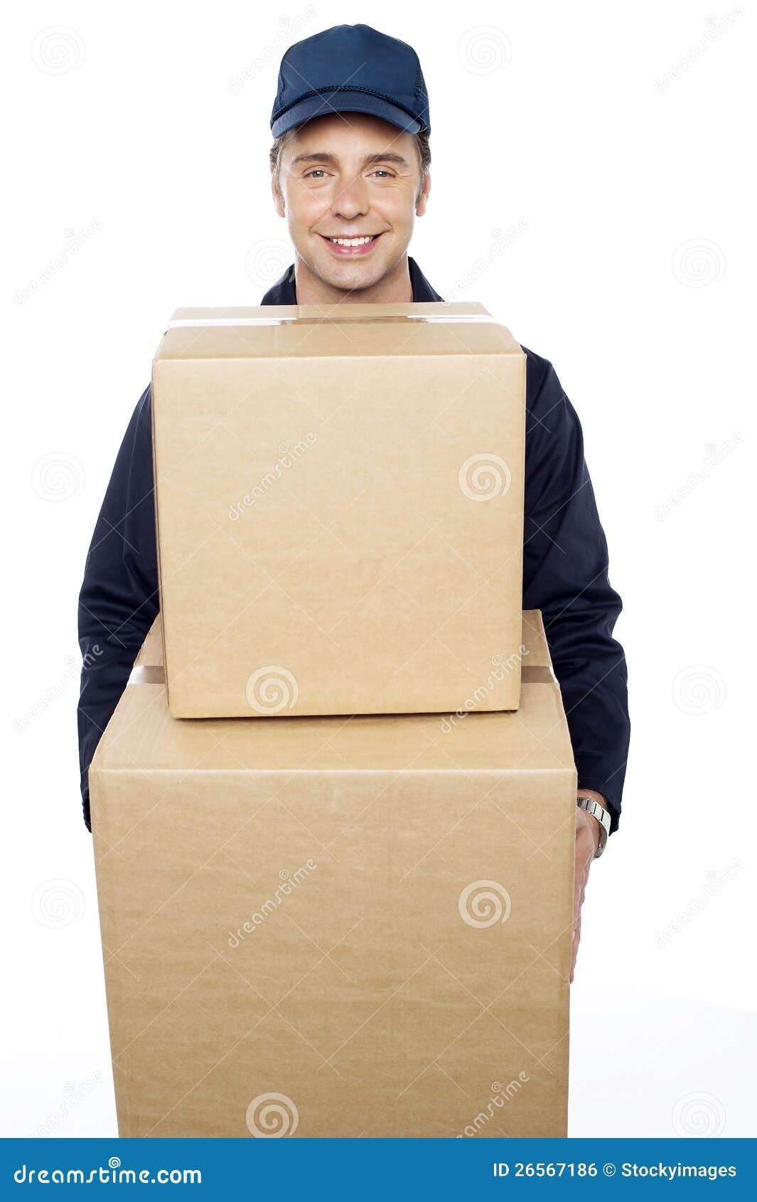 Young Man Carrying Huge Cardboard Boxes Stock Photo - Image of delivery ...
