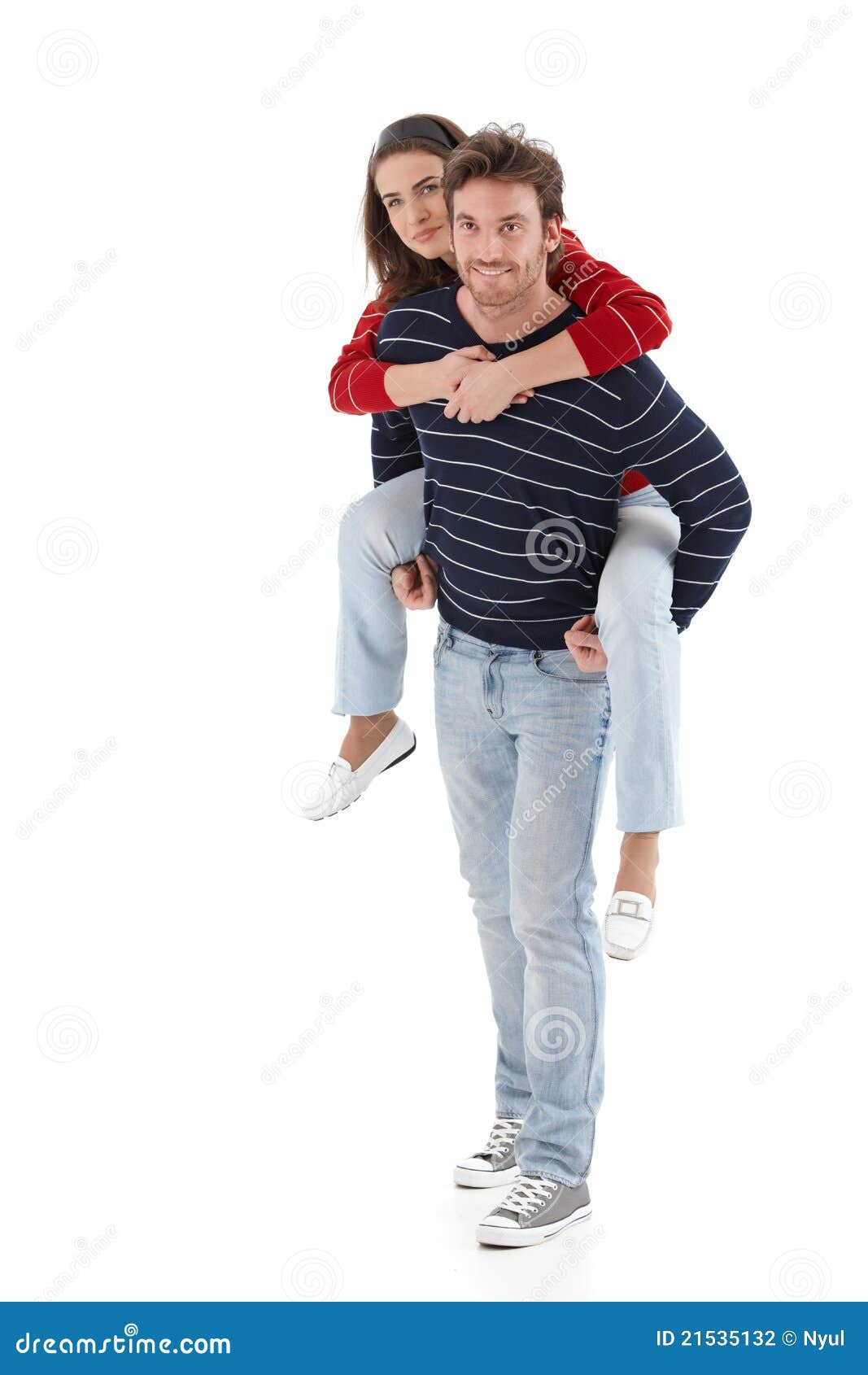 Young Man Carrying Woman Pickaback Smiling Stock Photo - Image of ...