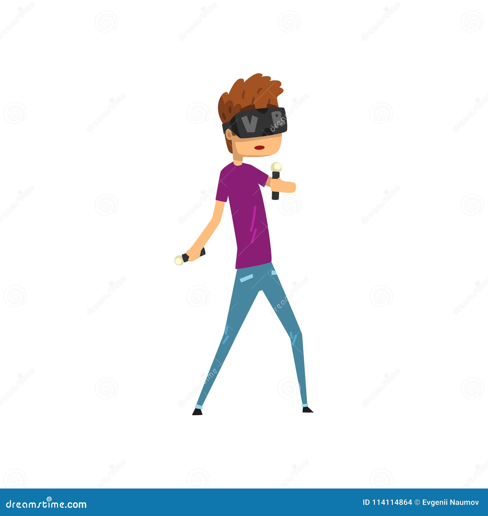 Young Man Cartoon Character Using Virtual Reality Goggles Holding ...
