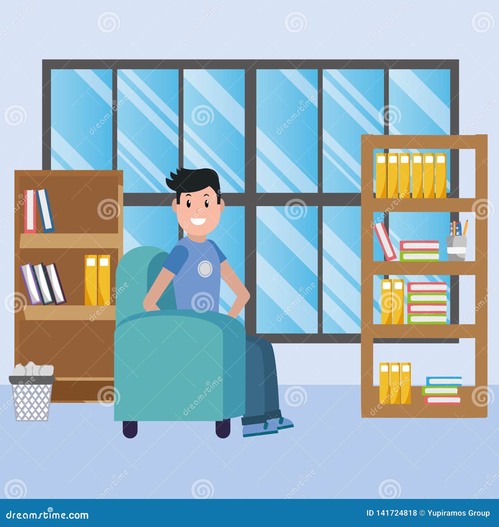 Young man cartoon stock vector. Illustration of library - 141724818