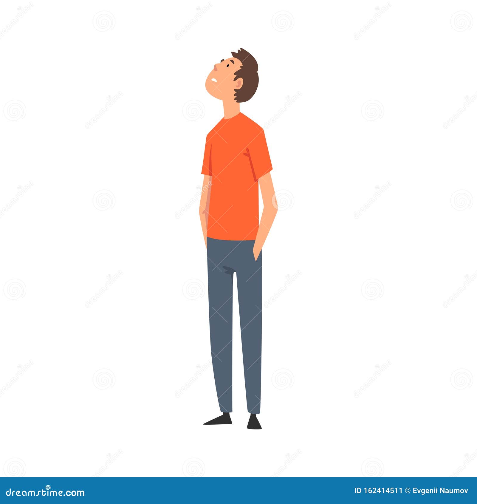 Young Man in Casual Clothes Looking Up Vector Illustration Stock Vector ...
