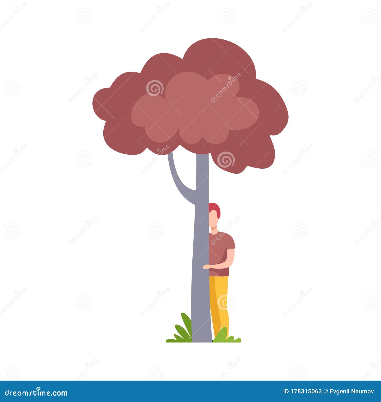 Young Man in Casual Clothes Standing and Hiding Behind Tree Vector ...