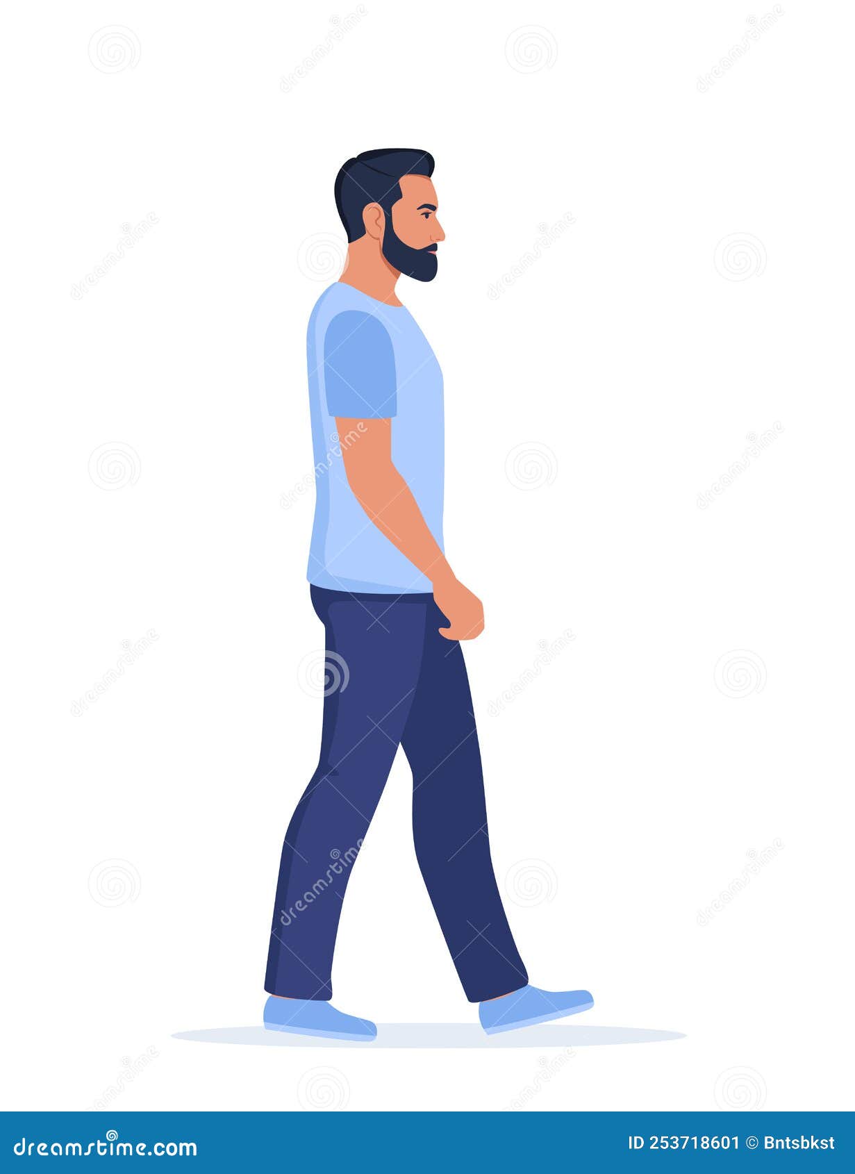 Young Man in Casual Clothes Walking Forward, Side View. Vector ...