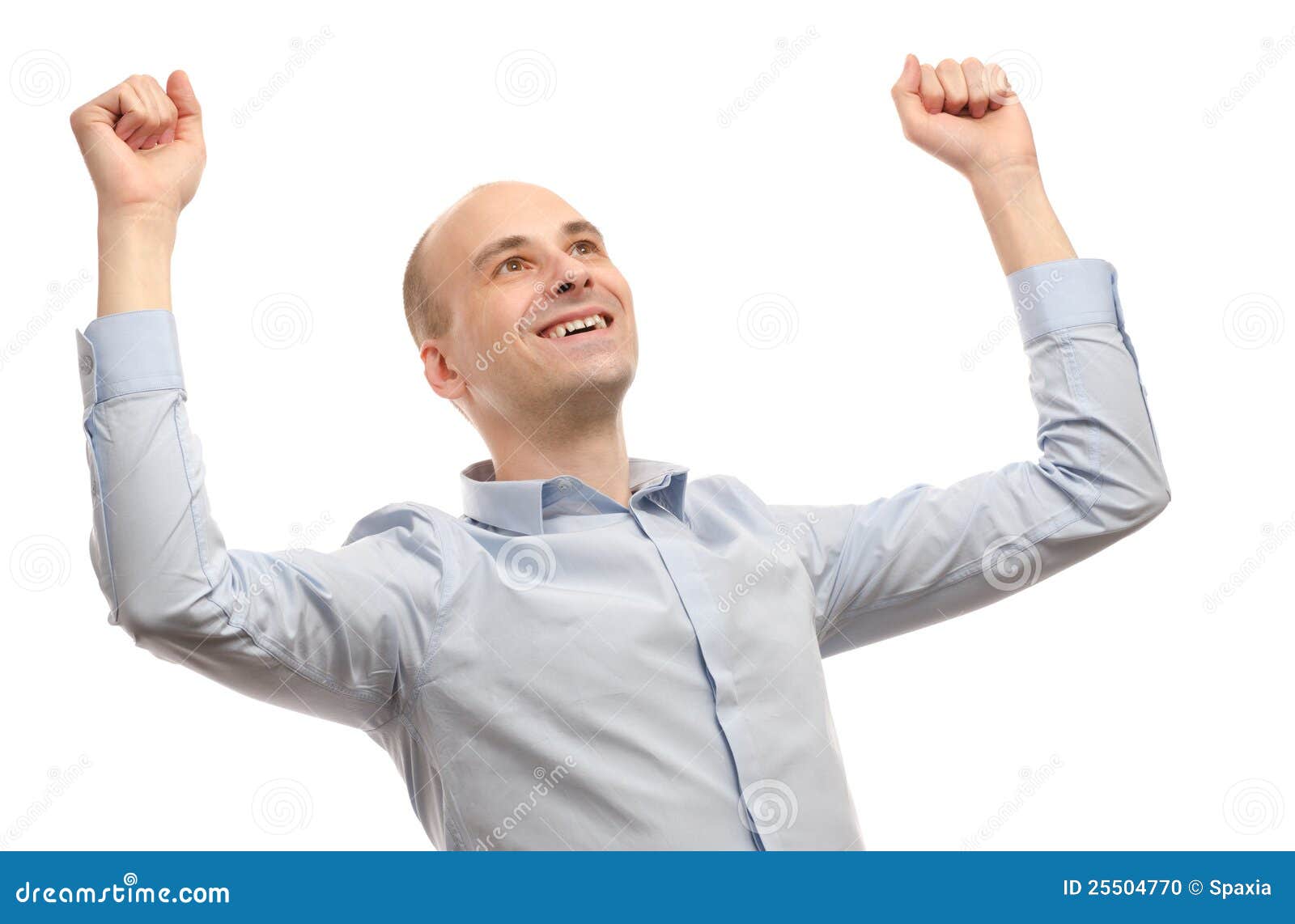 Young Man Celebrating Success with Raised Hand Stock Photo - Image of ...