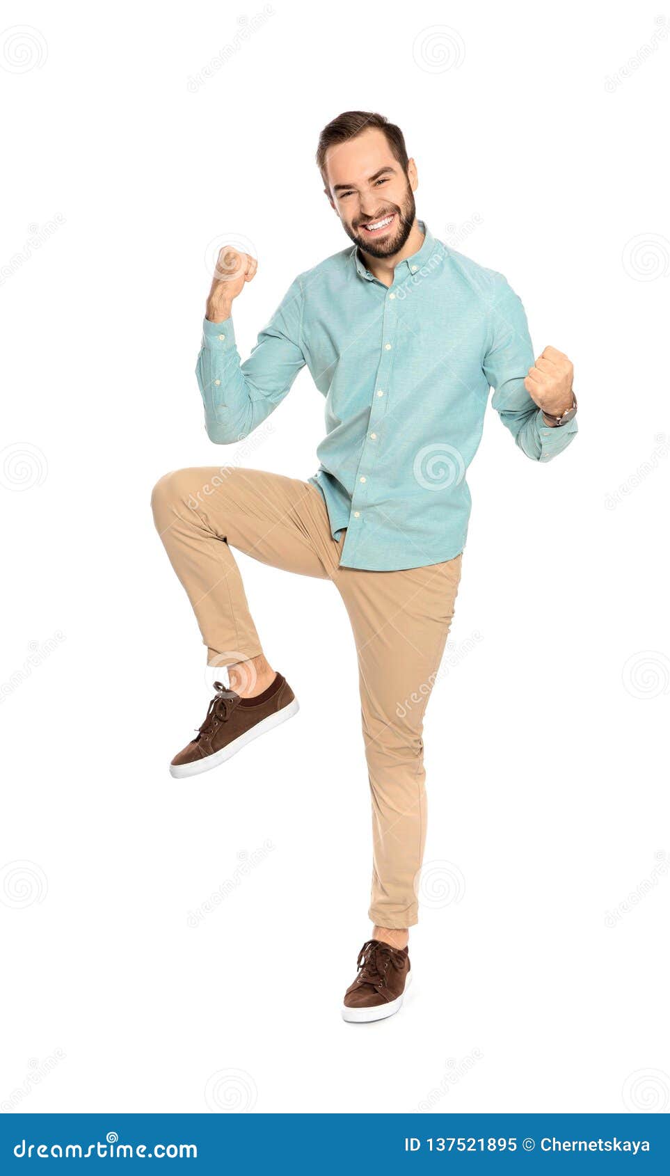 Young Man Celebrating Victory Stock Image - Image of full, isolated ...