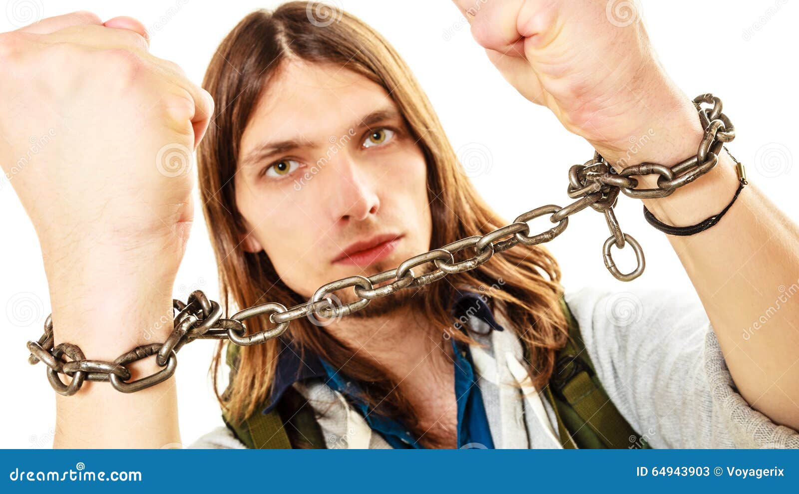 Young Man with Chained Hands. Stock Image - Image of slave, male: 64943903