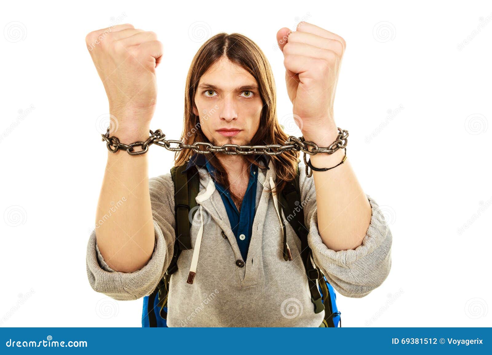 Young Man with Chained Hands. Stock Photo - Image of arrest, power ...