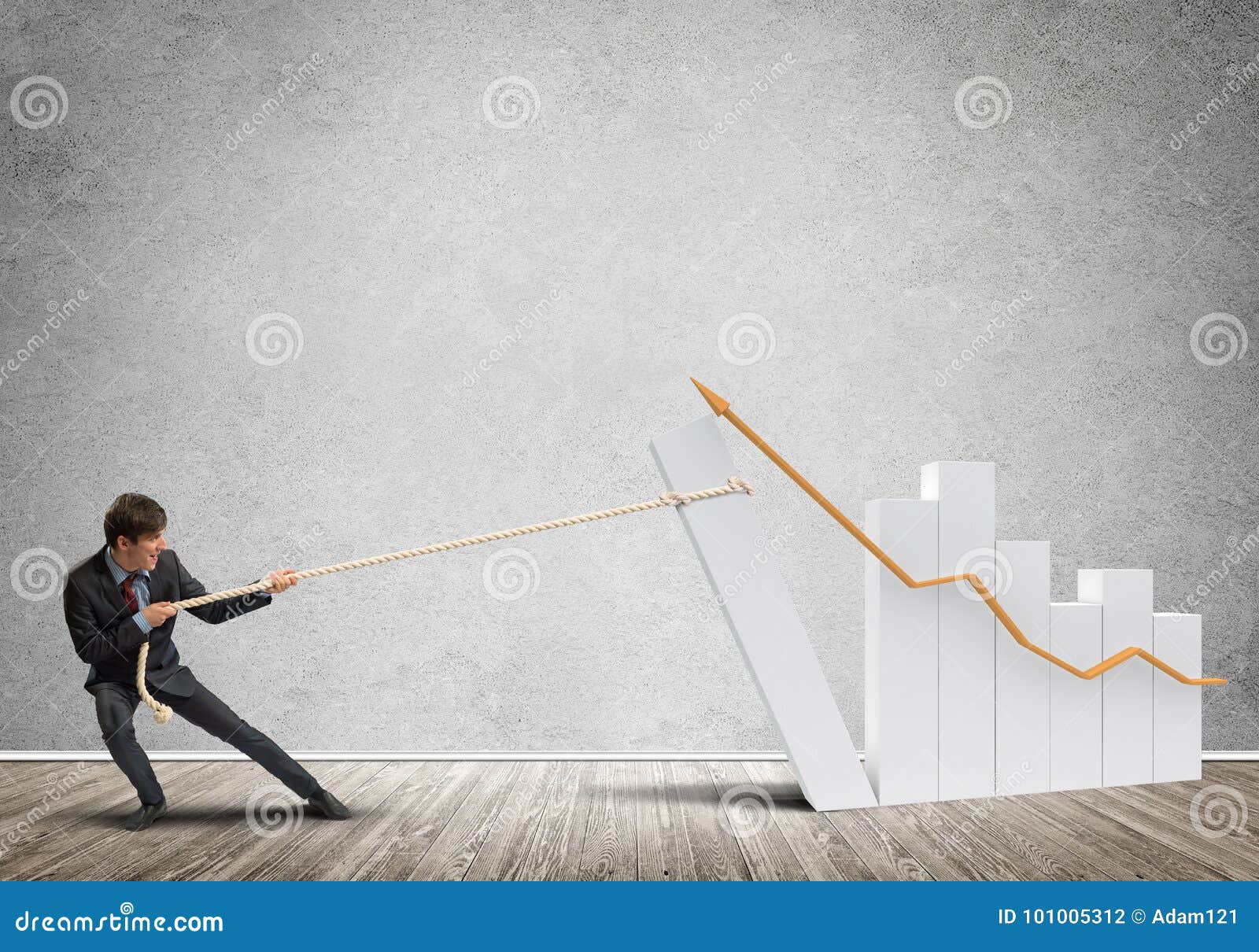 Businessman Pulling Graph with Rope As Concept of Power and Control ...