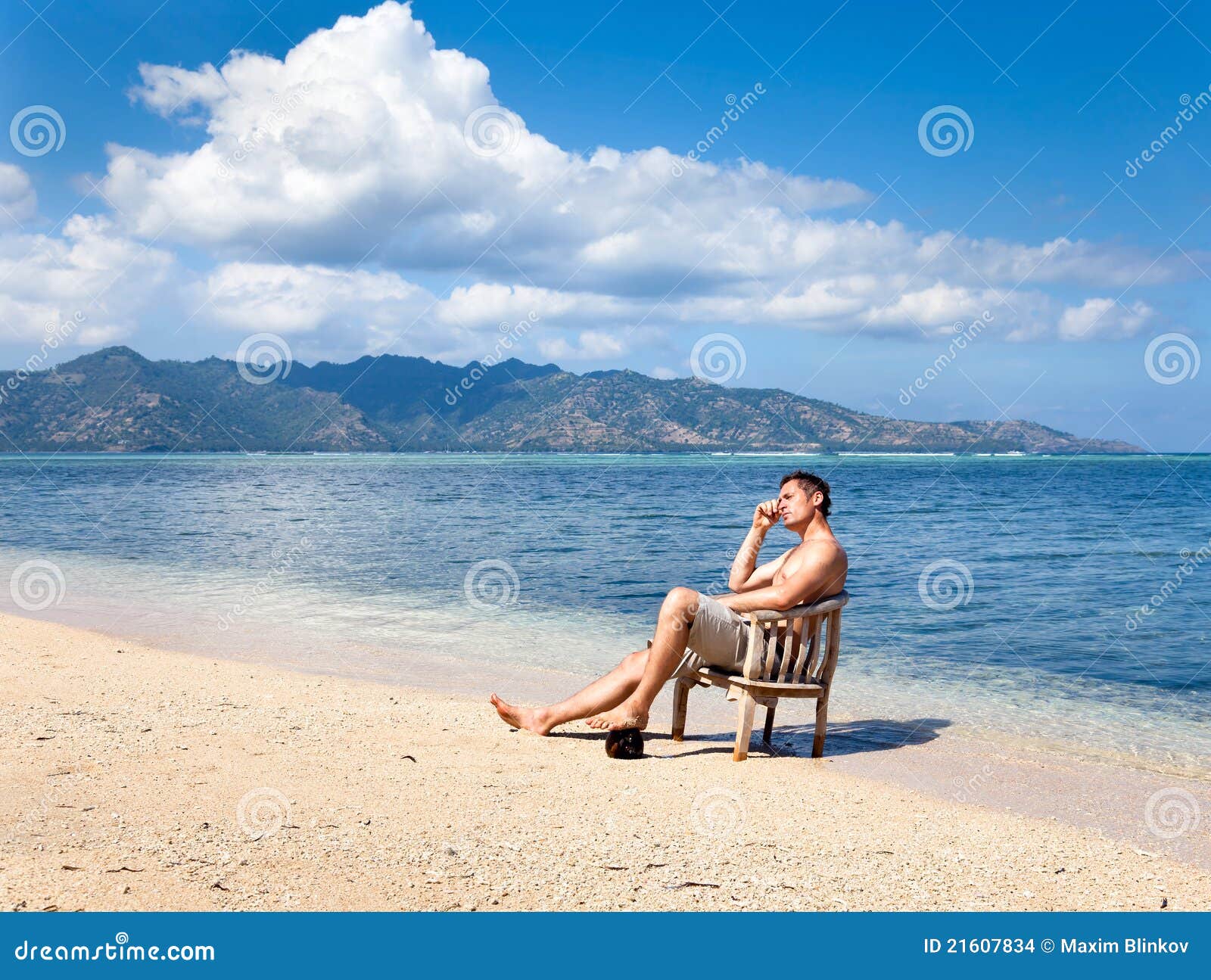 Young Man in Chair Resting on the Beach Stock Photo - Image of rest ...