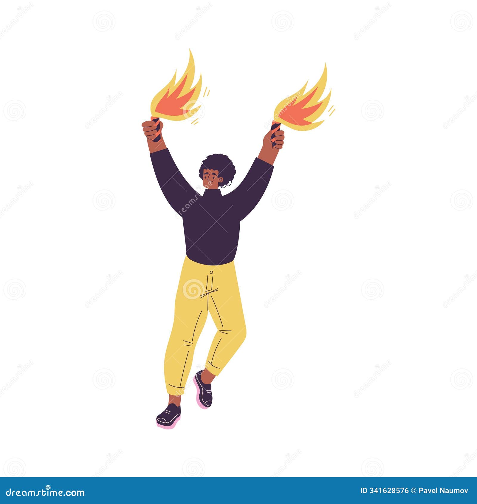 Young Man Character Setting Off Firework Vector Illustration Stock ...