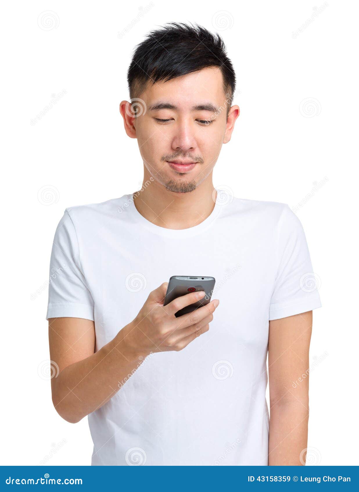 Young Man Check Message on Mobile Phone Stock Image - Image of look ...