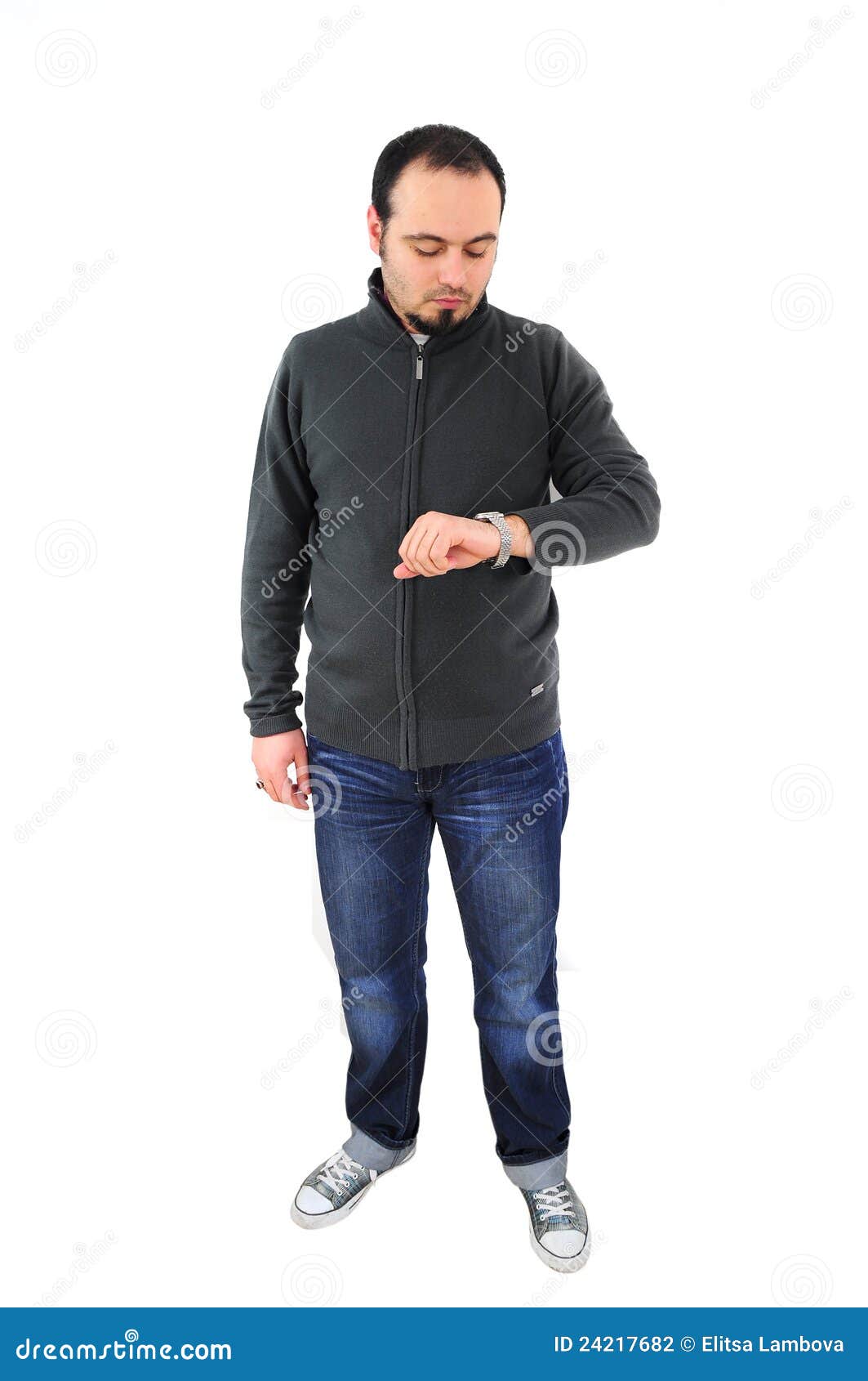 Young Man Checking His Watch, while Waiting Stock Photo - Image of full ...