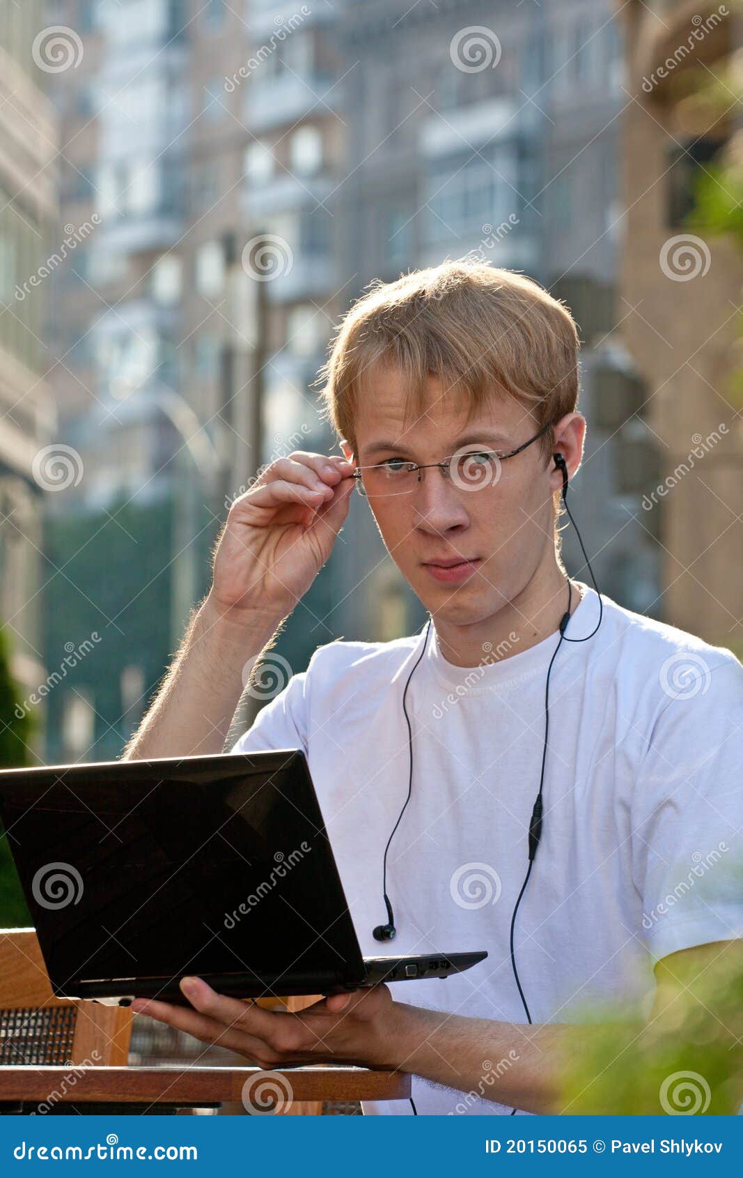 Young Man Checking Mail in Cafe Stock Image - Image of jeans, email ...