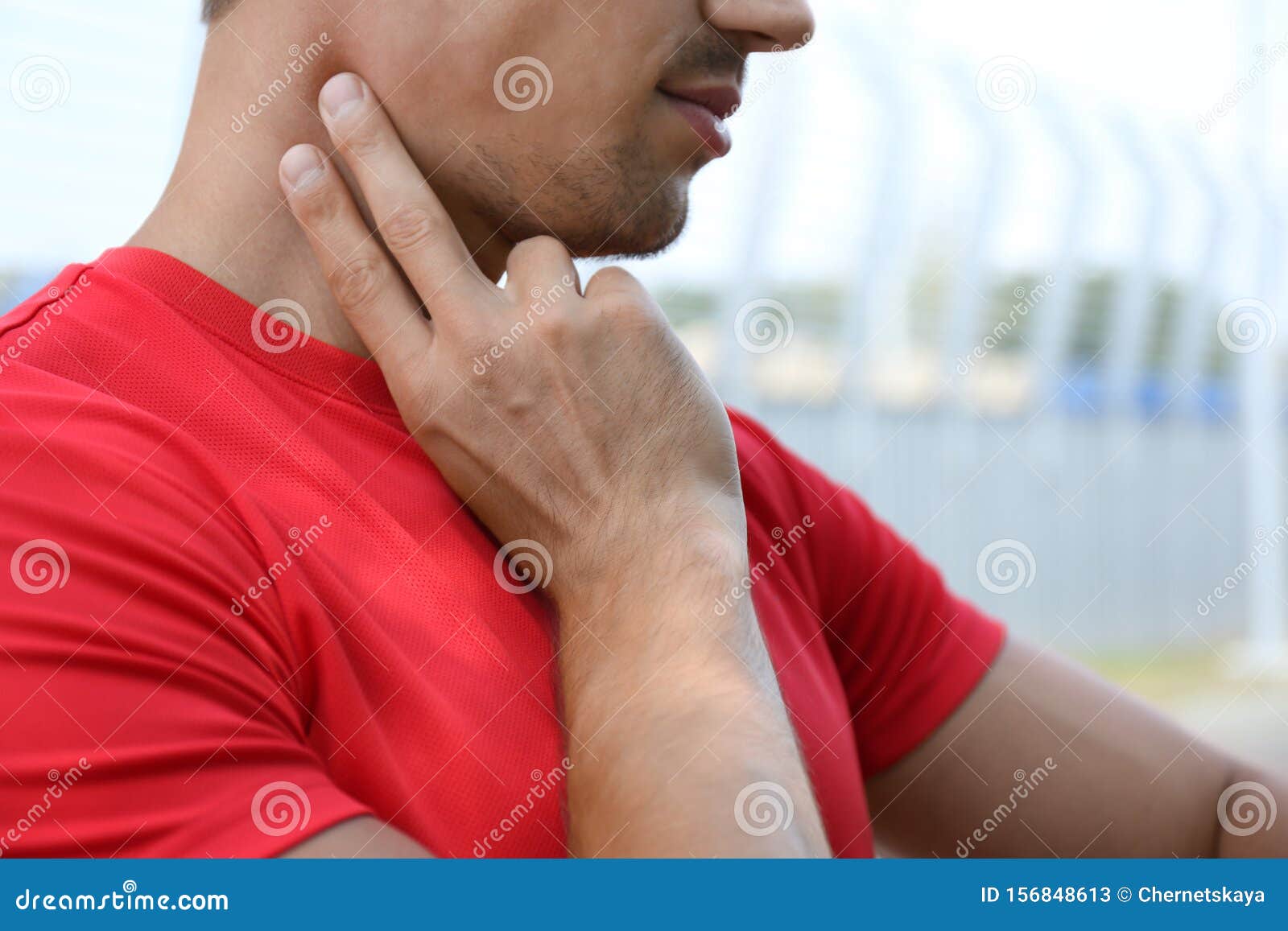 Man Checking Pulse after Training Outdoors, Closeup Stock Image - Image ...