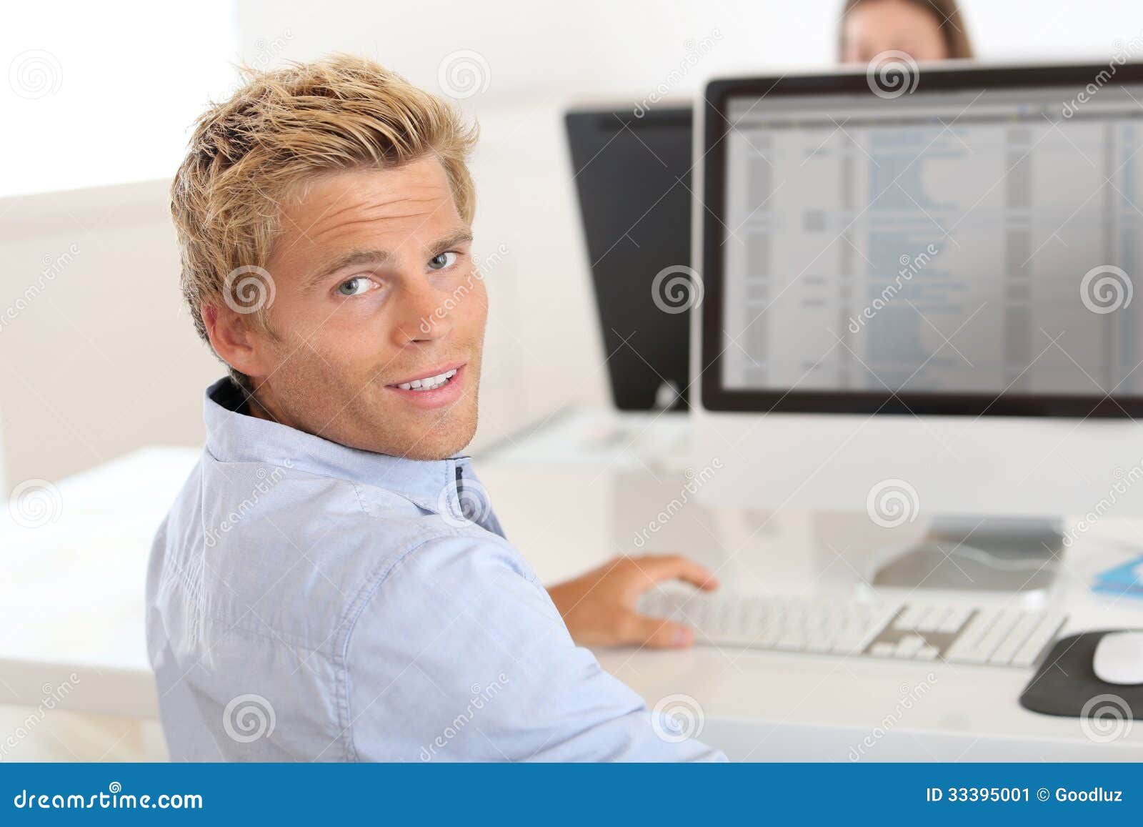 Young Man Checking Results on Computer Stock Image - Image of computer ...