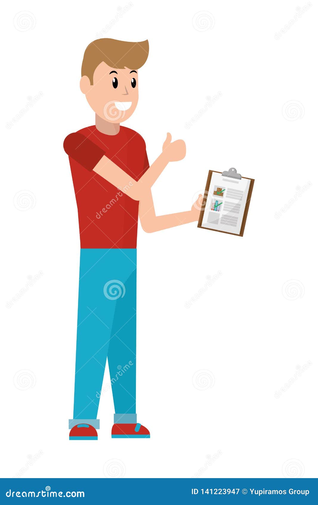 Young man with checklist stock vector. Illustration of speed - 141223947