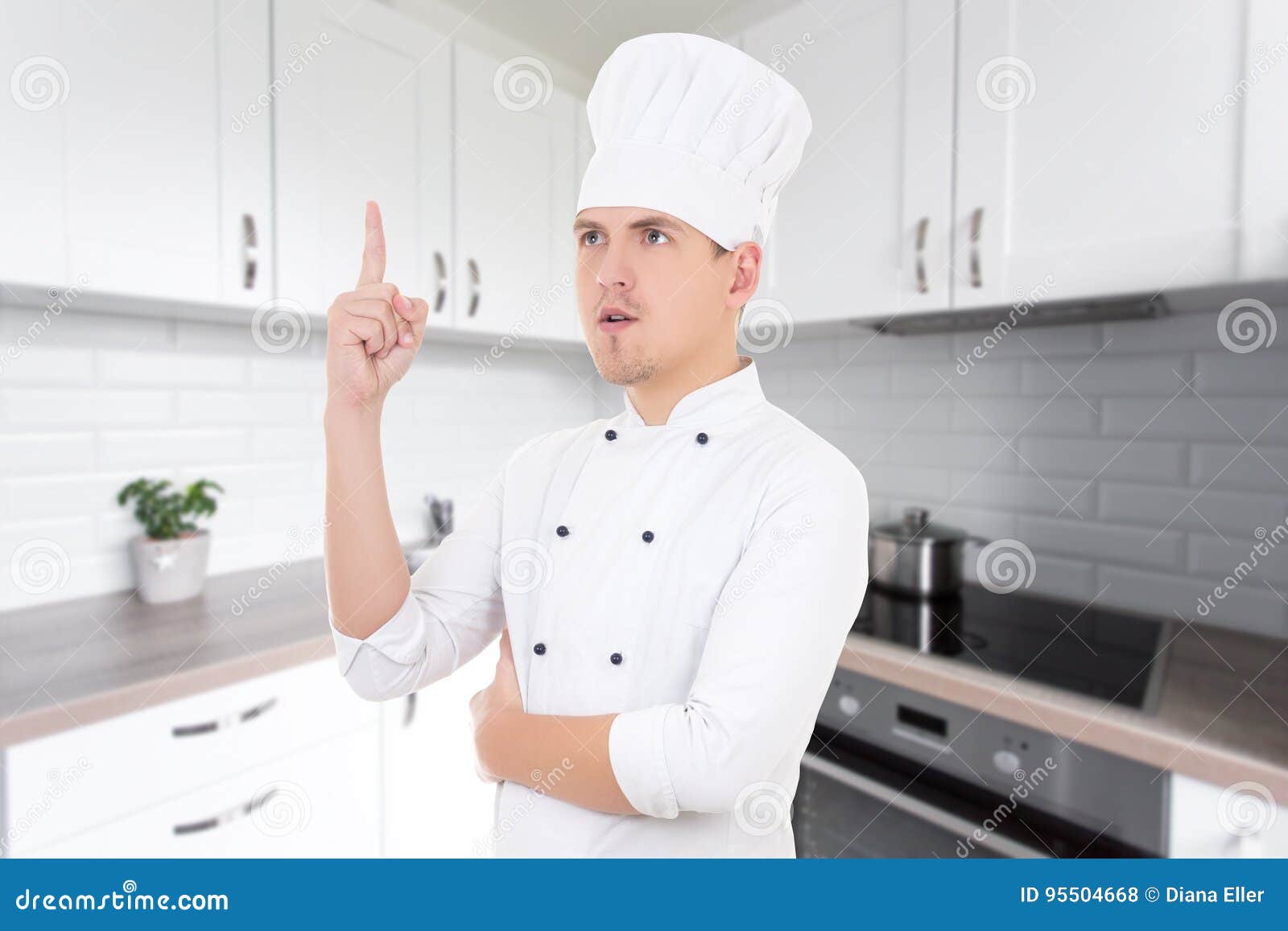 Young Man Chef with Great Idea in Modern Kitchen Stock Photo - Image of ...