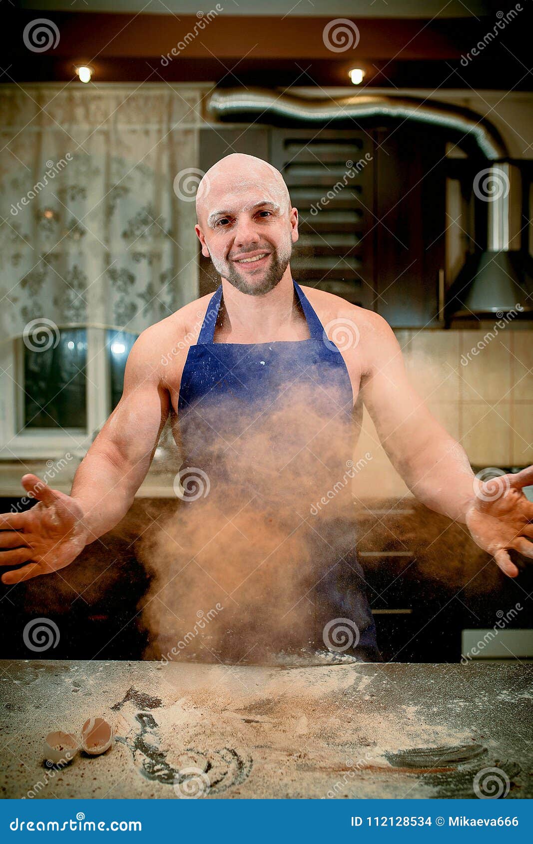 A Young Man Chefs Throw Flour Stock Photo - Image of handsome ...