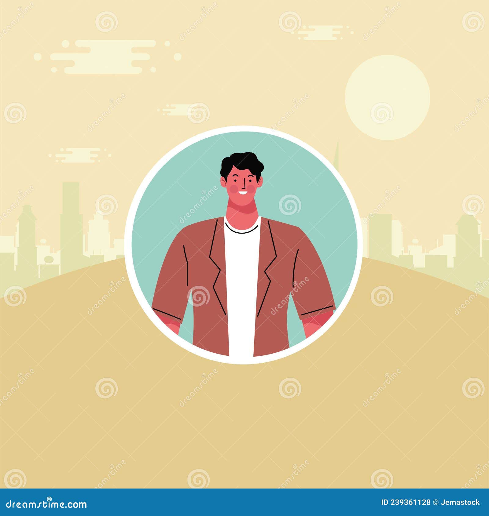 Young man in circle stock vector. Illustration of vector - 239361128
