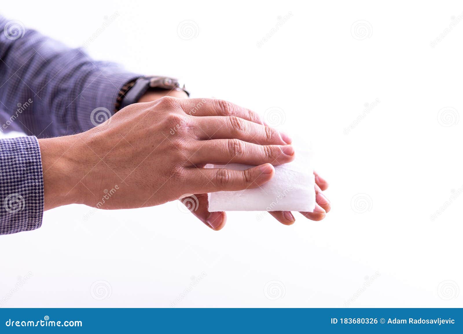 Man Cleaning Hands with Wet Wipes Stock Photo - Image of hand, adult ...