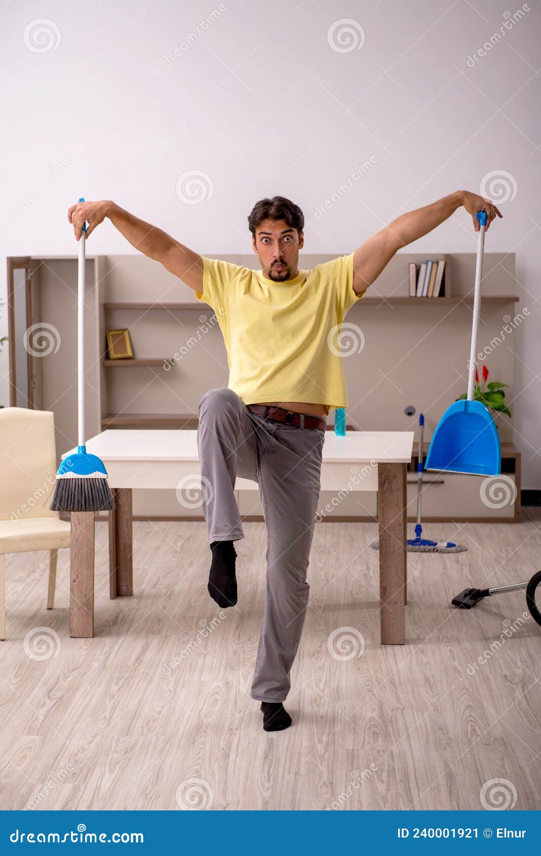 Young Man Doing Housework at Home Stock Image - Image of domestic, work ...