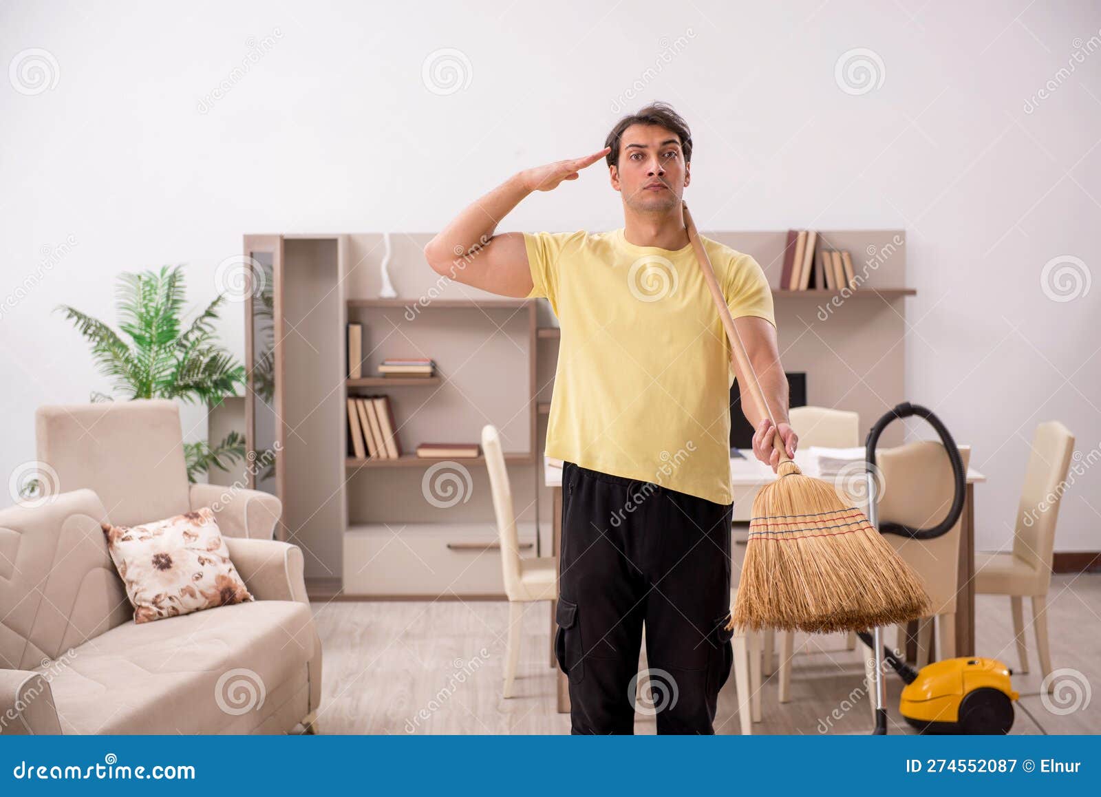 Young Man Doing Housework Indoors Stock Image - Image of janitor, house ...