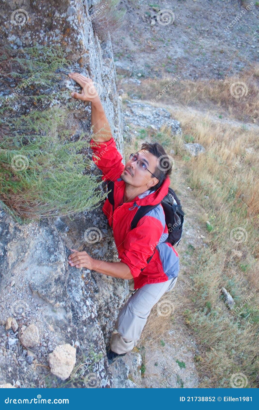 Young Man Climbing in Mountain. Stock Photo - Image of outdoors ...