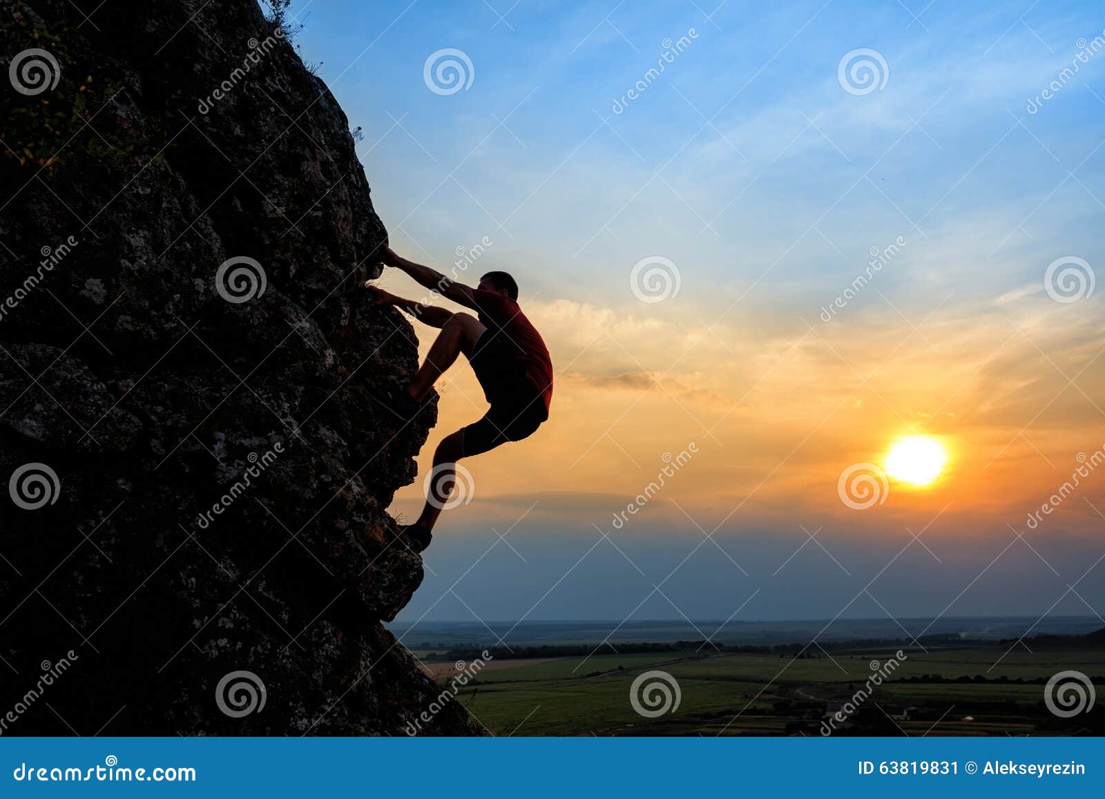 Young Man Climbing the Mountain Ridge Stock Image - Image of active ...
