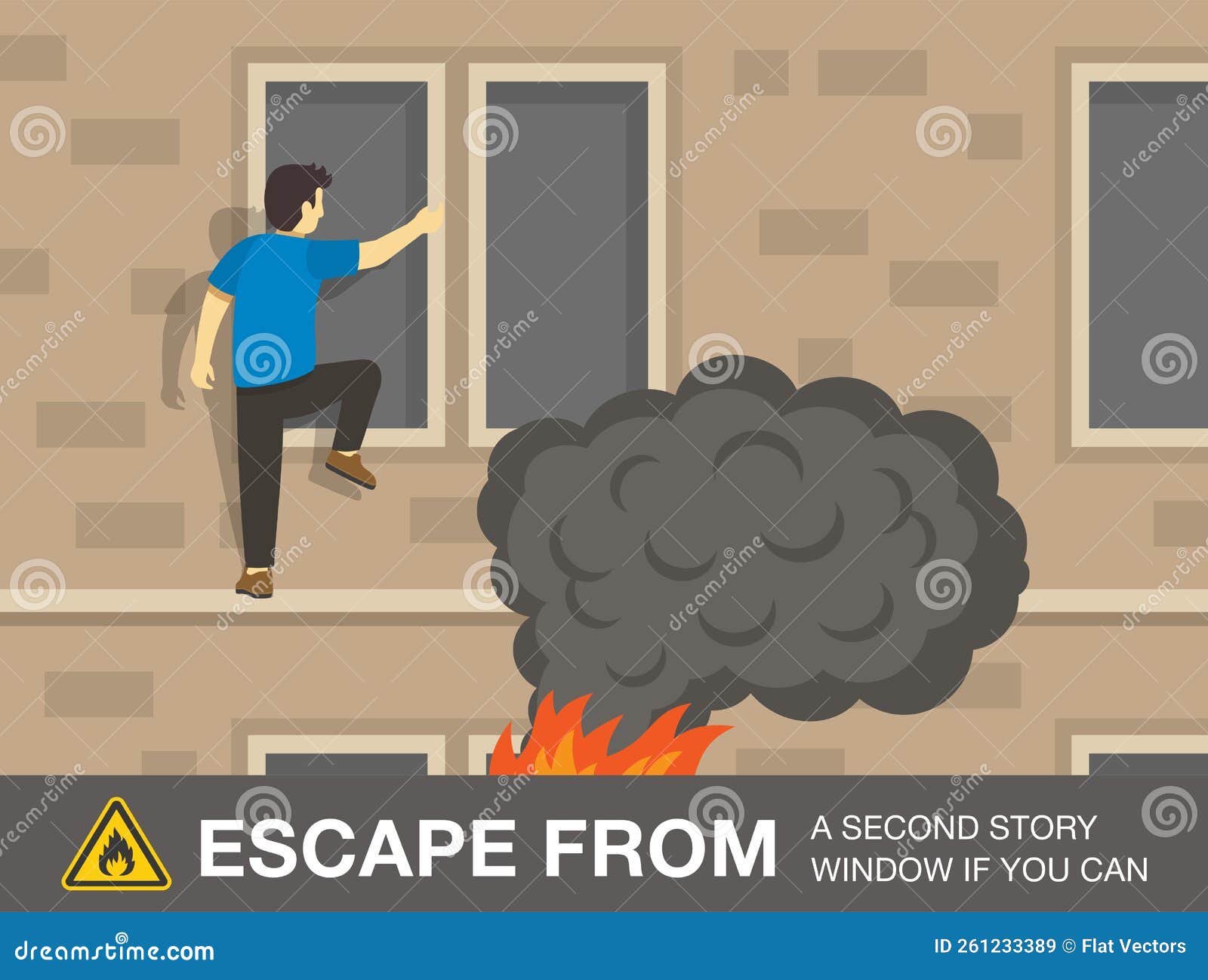 Young Man Climbing Over from the Second Floor Window of the Building ...