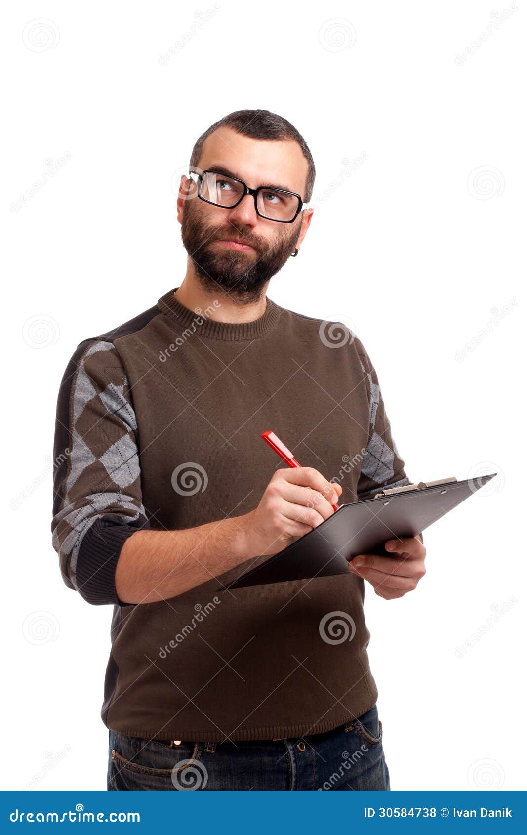 Young Man With Clipboard Thinking Royalty Free Stock Photos - Image ...