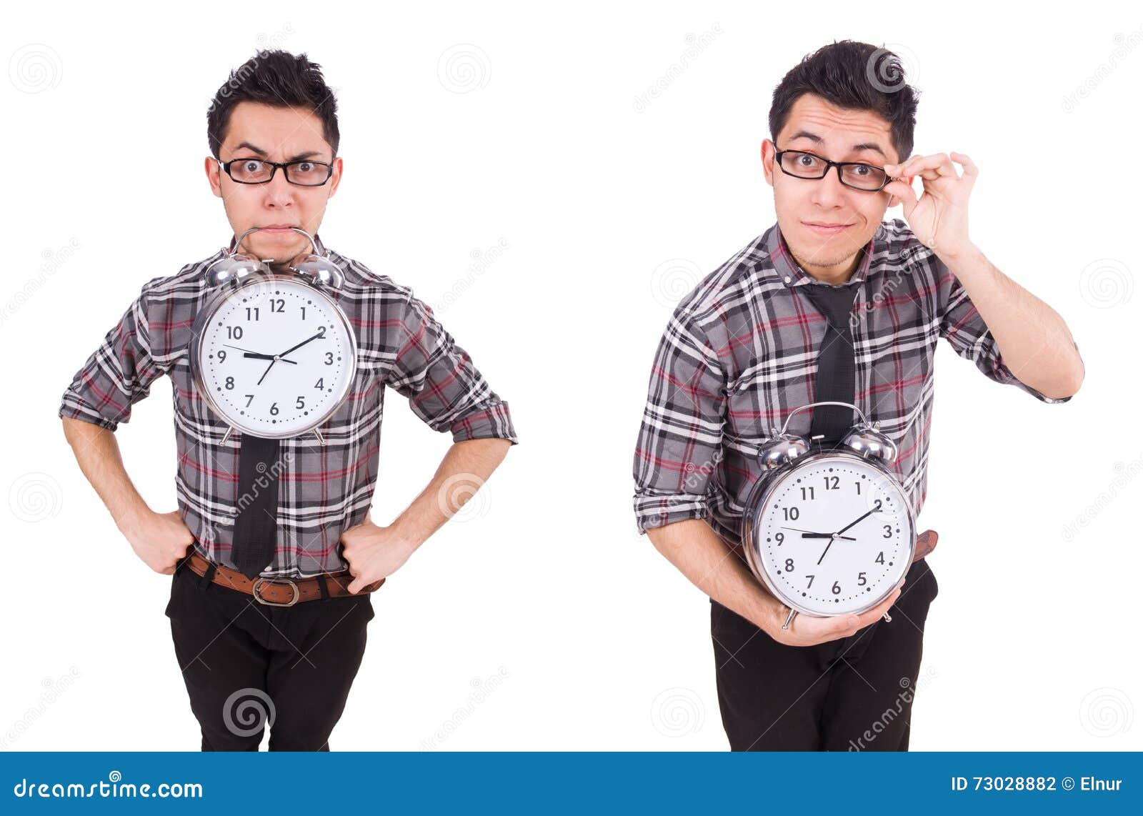 The Young Man with Clock Isolated on White Stock Photo - Image of ...