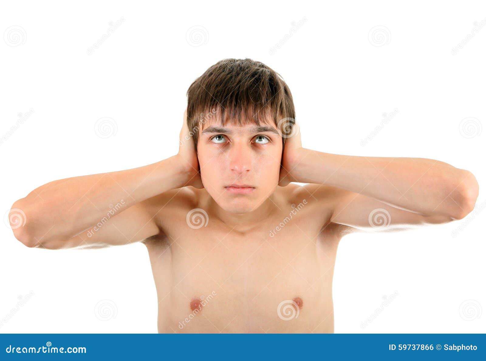Young Man close the Ears stock photo. Image of hearing - 59737866