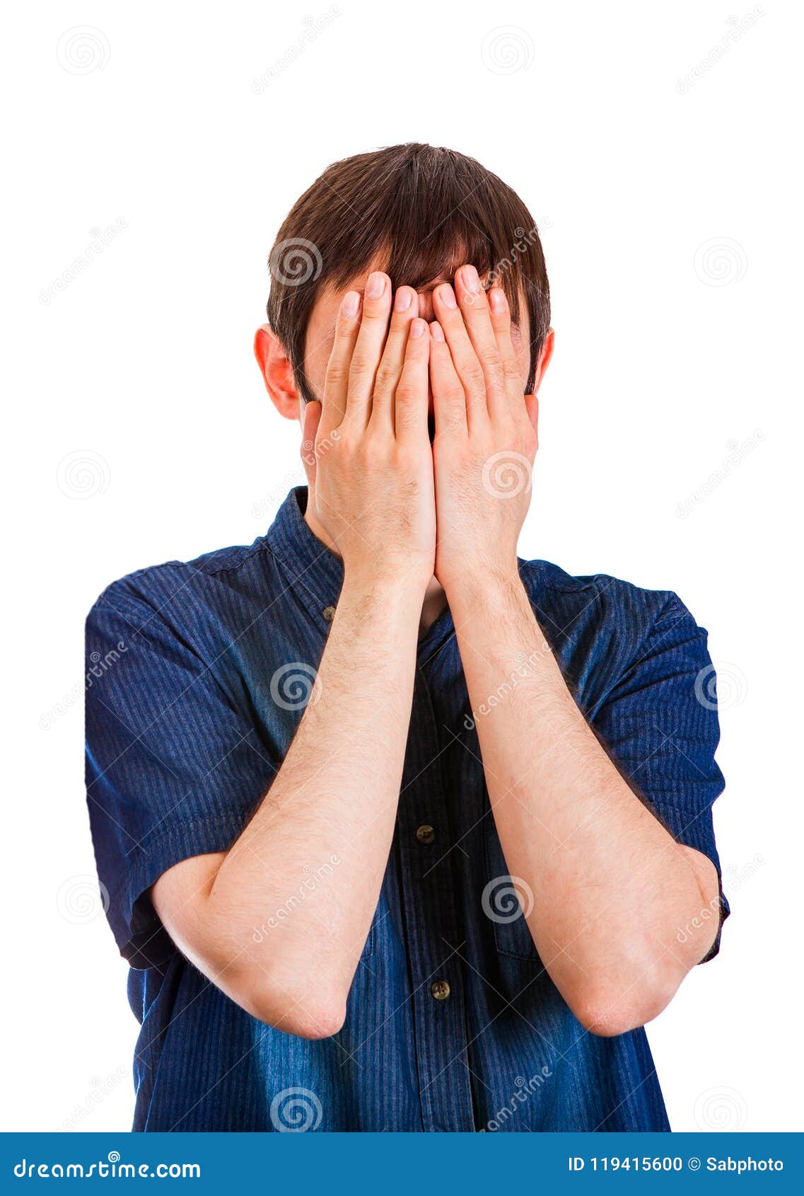 Young Man hide a Face stock photo. Image of grieved - 119415600