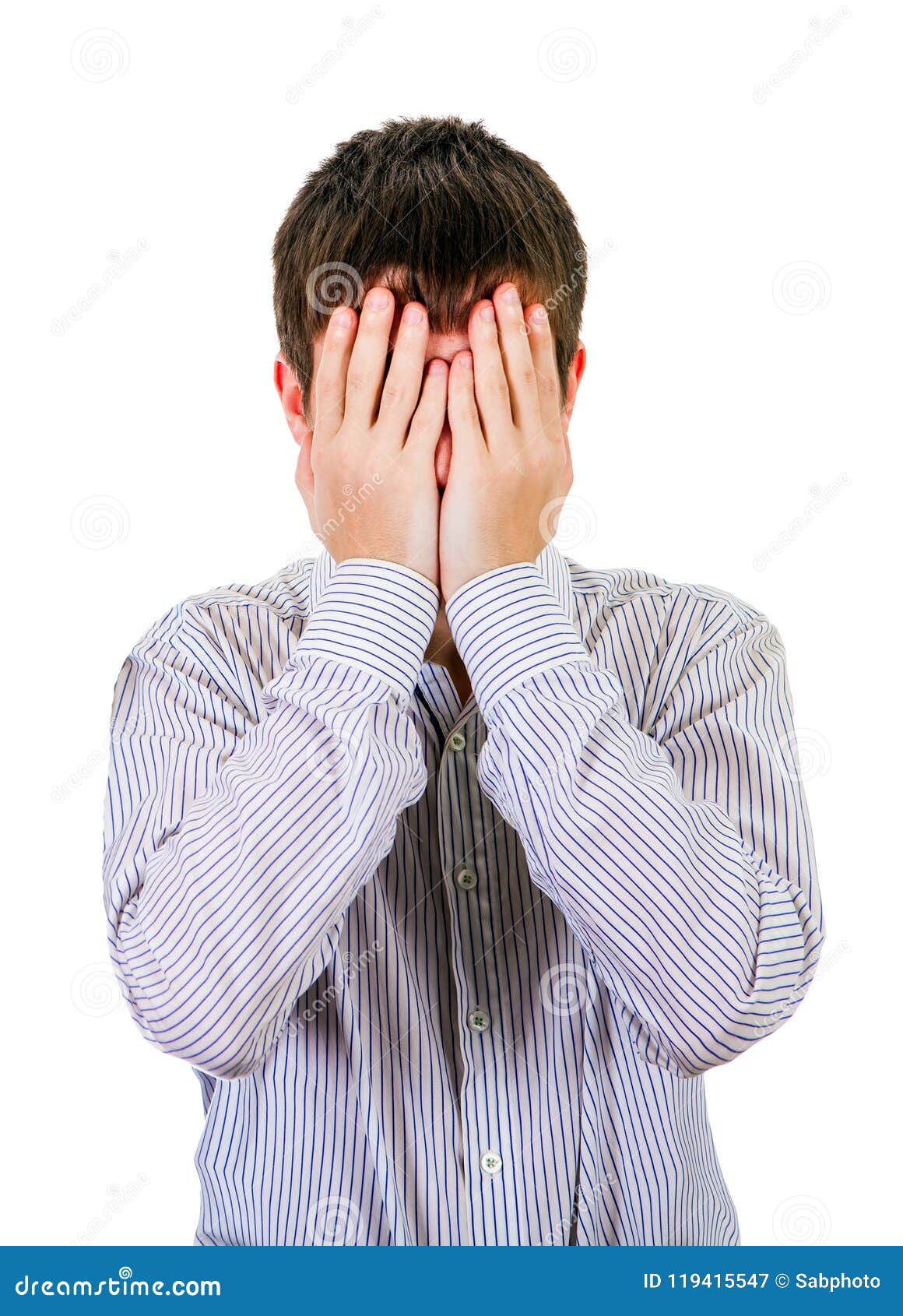 Young Man hide a Face stock image. Image of anxiety - 119415547