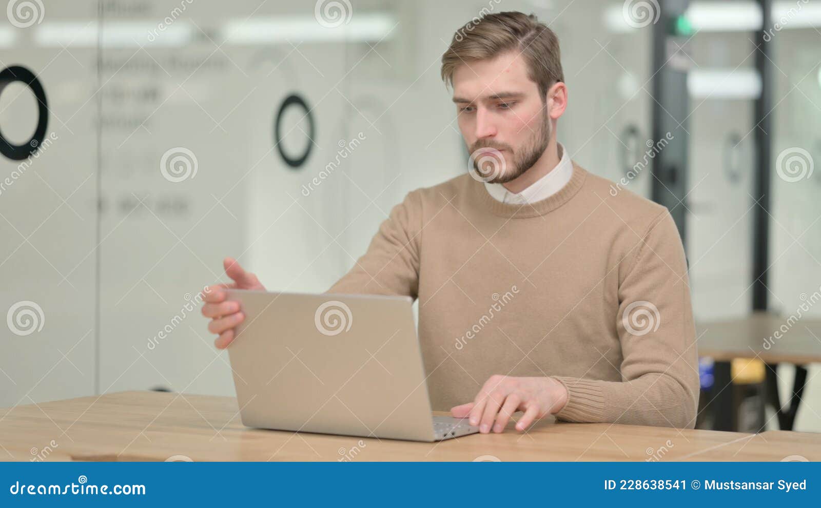 Young Man Closing Laptop after Work Stock Image - Image of tired ...