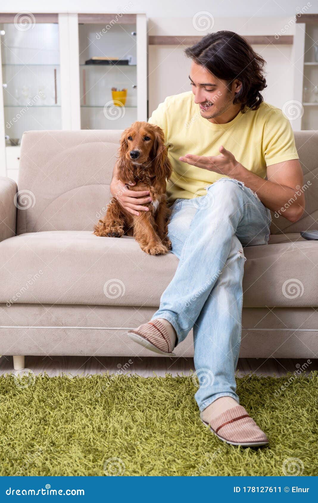 Young Man with Cocker Spaniel Dog Stock Image - Image of care, divorced ...