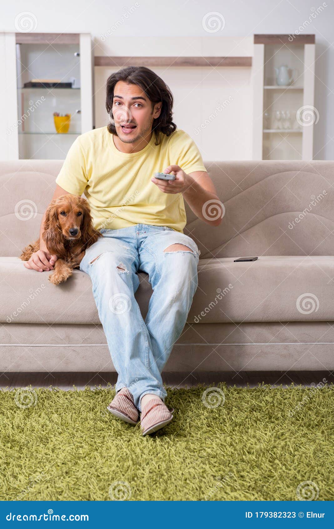 Young Man with Cocker Spaniel Dog Stock Image - Image of divorced ...
