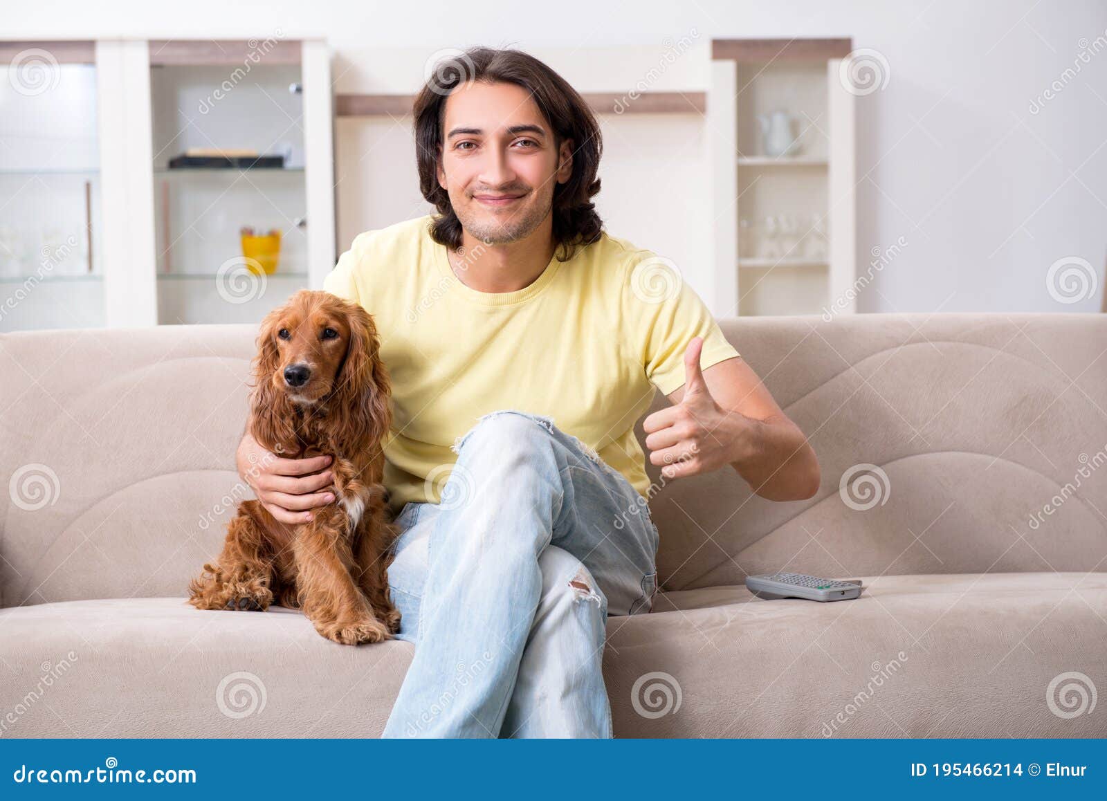 Young Man with Cocker Spaniel Dog Stock Photo - Image of breed ...