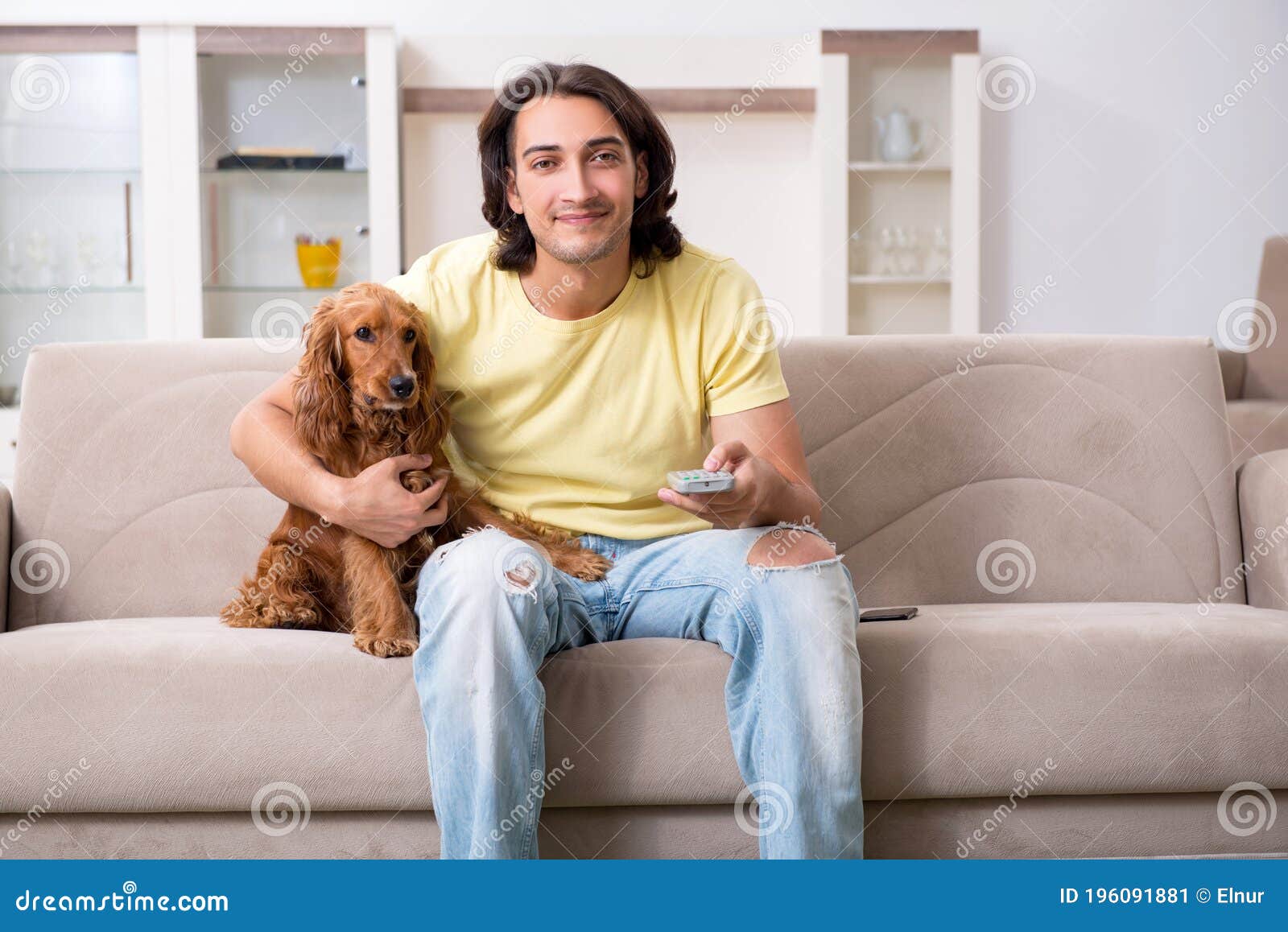 Young Man with Cocker Spaniel Dog Stock Image - Image of canine, funny ...