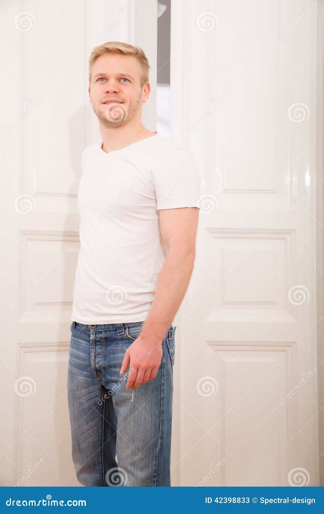 Young man coming home stock image. Image of coming, open - 42398833