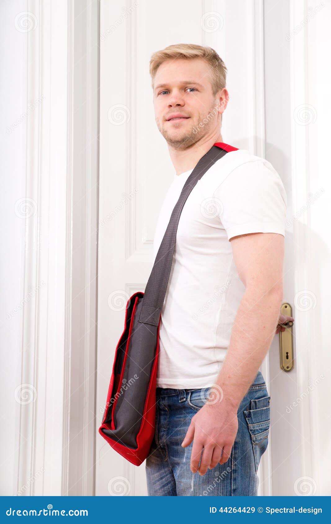 Young man coming home stock image. Image of happy, equipment - 44264429