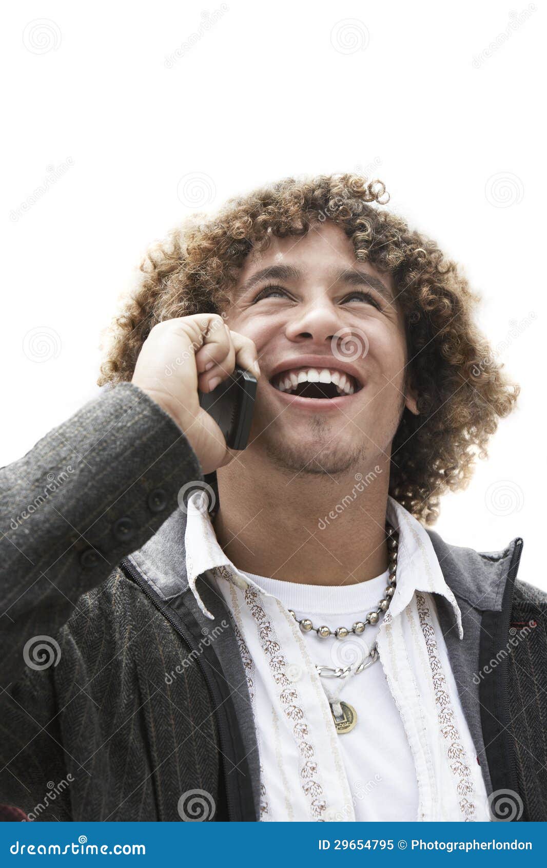 Young Man Communicating on Phone Stock Image - Image of laughing ...