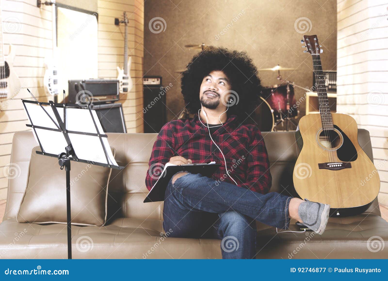 Young Man Composing a Song in Music Studio Stock Image - Image of music ...