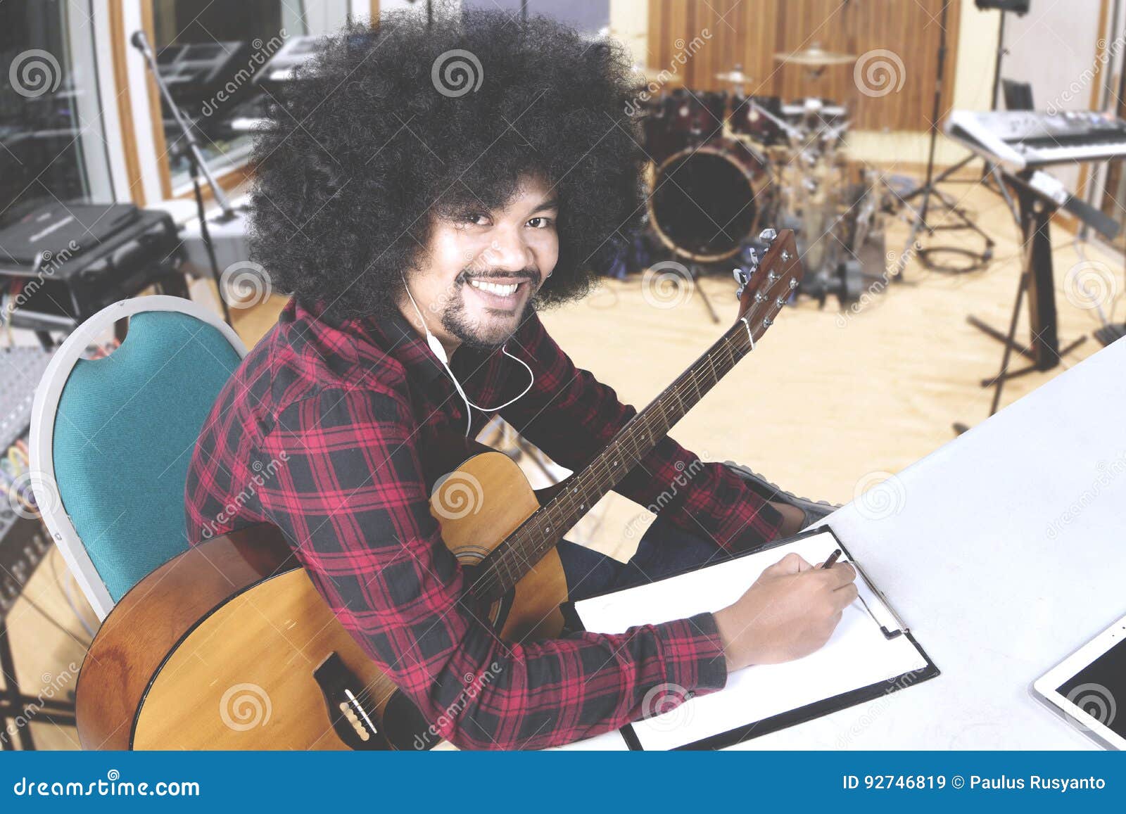 Young Man Composing Song in Music Studio Stock Image - Image of leisure ...