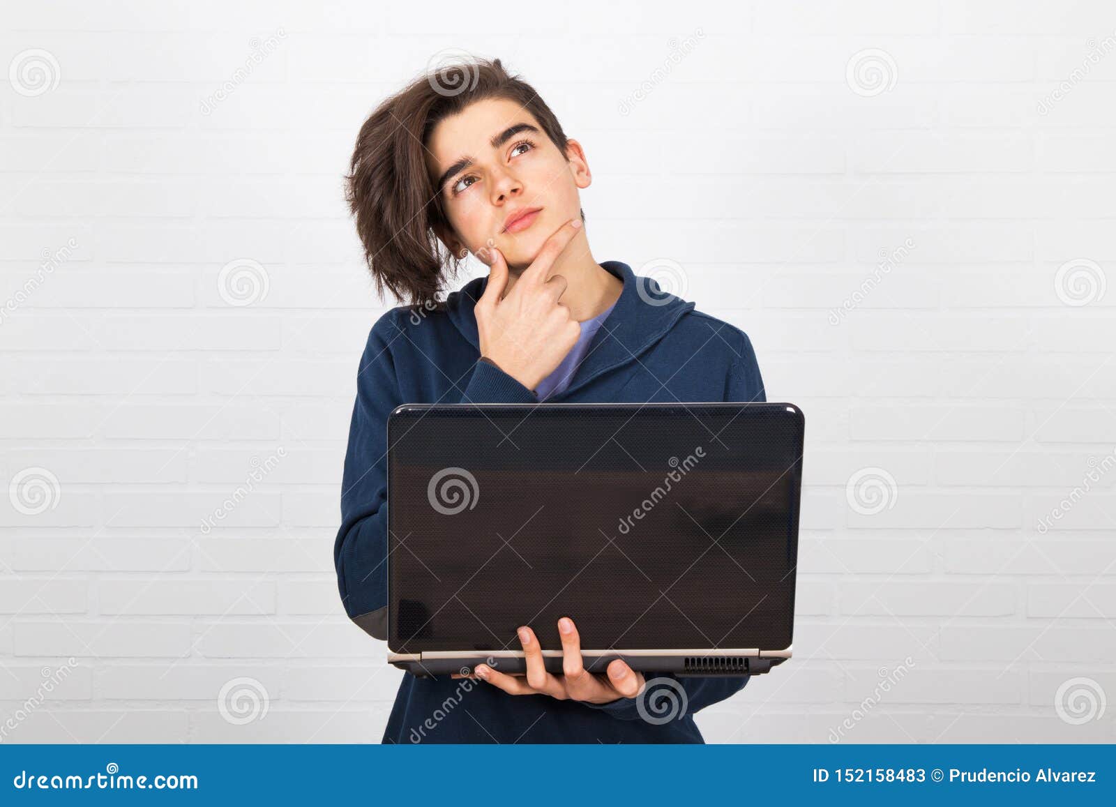 Young Man with Computer Isolated Stock Image - Image of person ...
