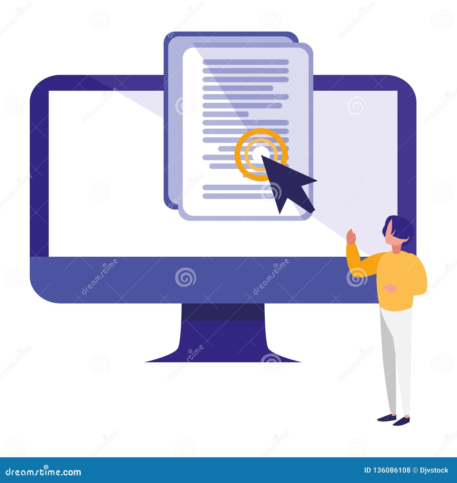 Young man with computer stock vector. Illustration of electronic ...